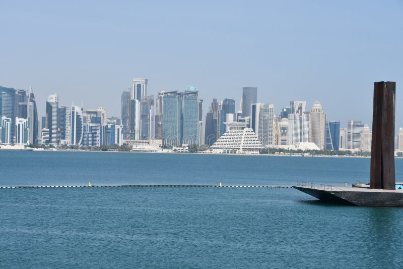 Skyline of Doha in Qatar stock image. Image of horizon - 284317757