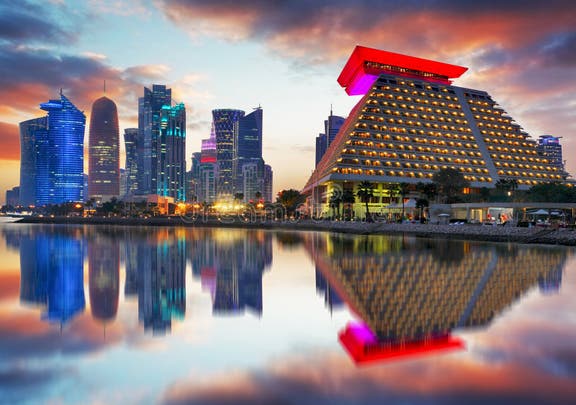 The Skyline of Doha, Qatar before Sunset Editorial Stock Photo - Image ...
