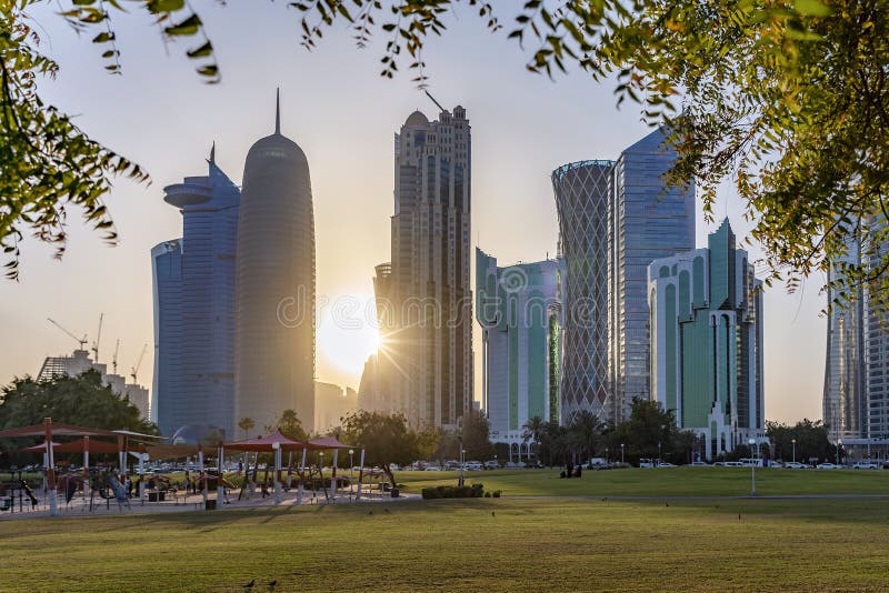The Skyline of Doha, Qatar before Sunset Editorial Stock Image - Image ...