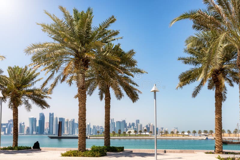 The Skyline of Doha on a Spring Day, Qatar Stock Photo - Image of ...
