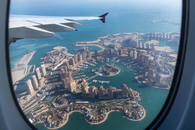 Skyline of Doha from the Window of an Airplane Stock Image - Image of ...