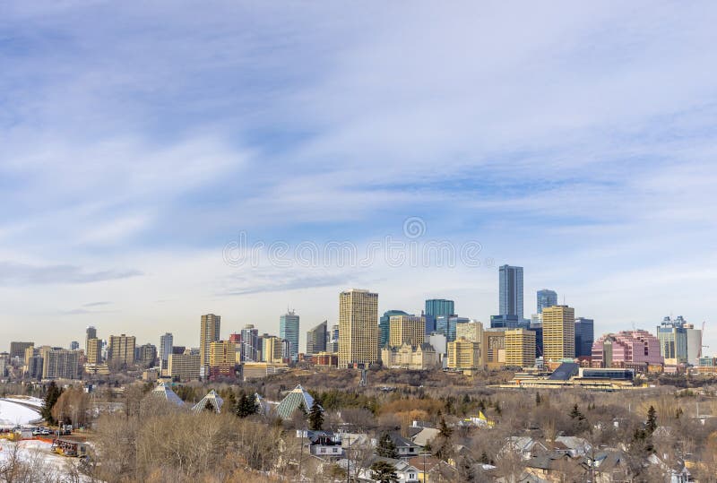 Skyline of Downtown Edmonton in the Morning with Muttart Conservatory ...