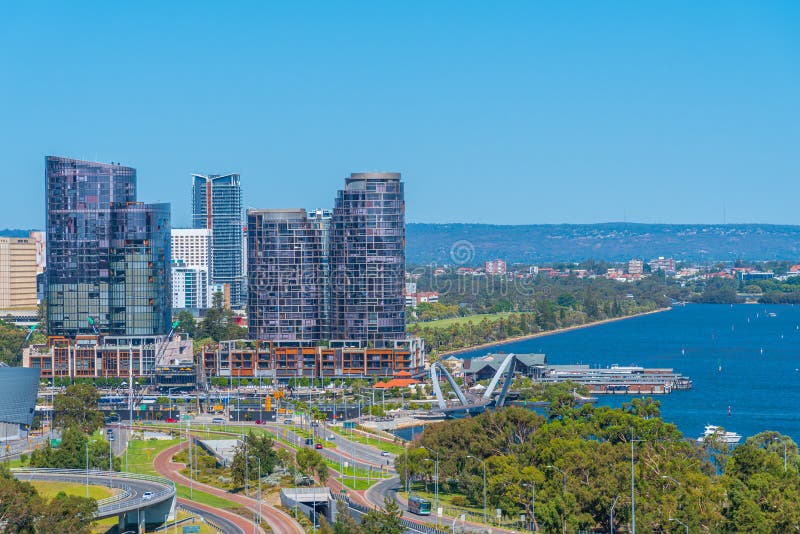 Skyline of Elizabeth Quay in Perth, Australia Stock Photo - Image of ...