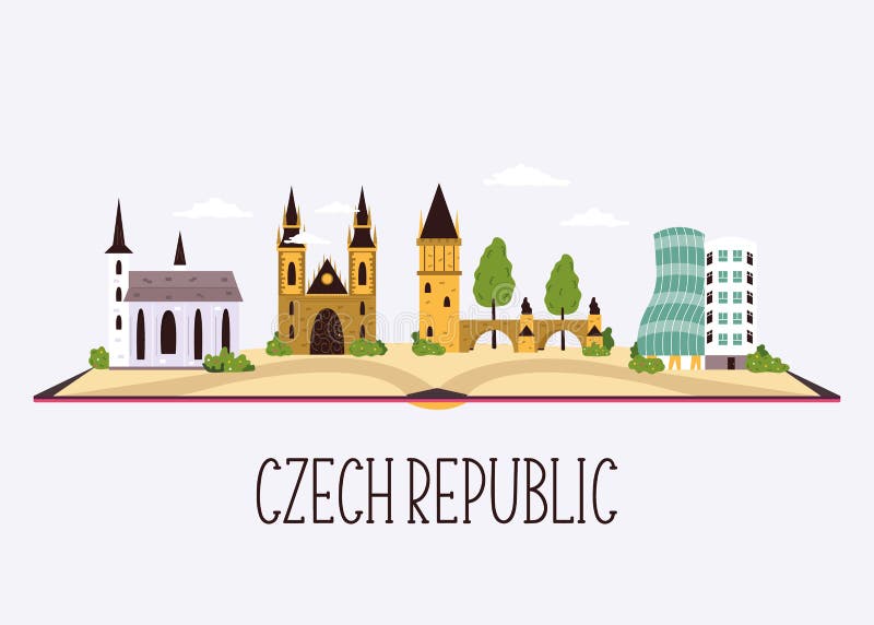 Skyline with Famous Buildings and Landmarks of Czech Republic Stock ...