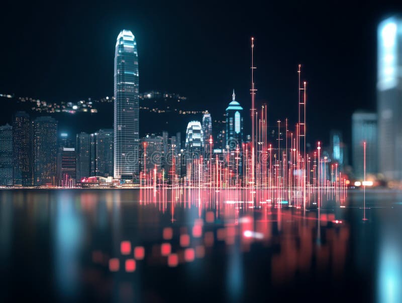 Skyline and Financial Graph Stock Illustration - Illustration of ...