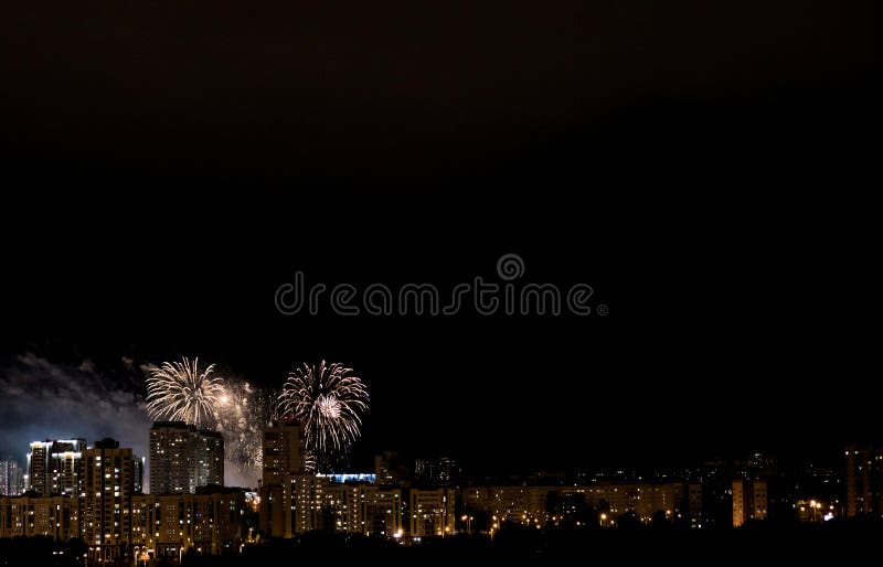 Skyline with fireworks stock image. Image of exploding - 317645177