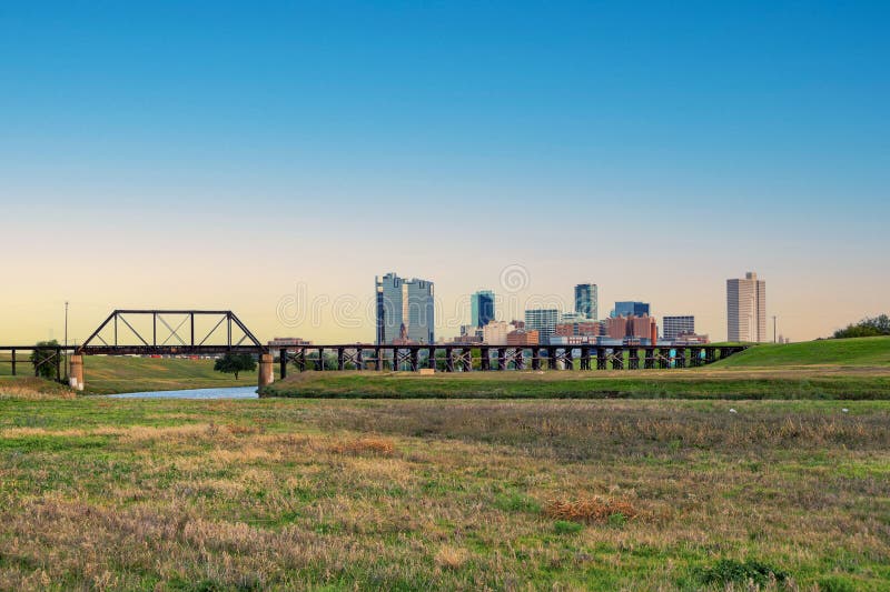 Skyline of Fort Worth Seen from the River Trinity Park, Texas Stock ...
