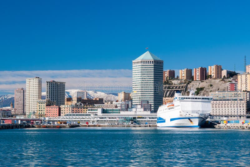 Skyline of Harbor of Genoa during the Sunset Stock Image - Image of ...