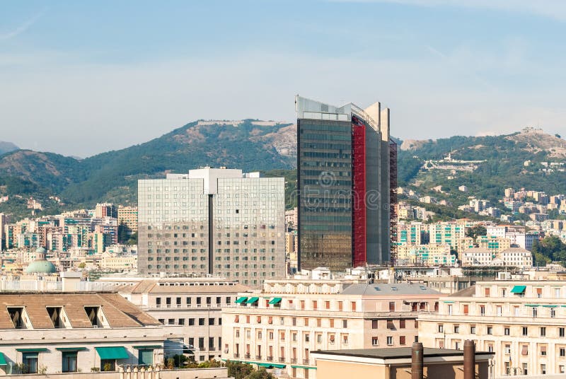 Skyline of Genoa with Two Modern Skyscrapers Stock Photo - Image of ...