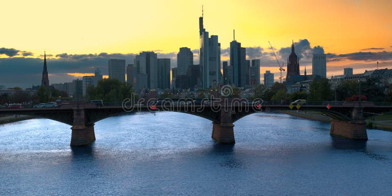 Skyline of a German City with Skyscrapers Shortly before the Setting of ...