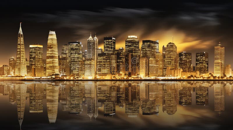 Skyline gold city lights stock illustration. Illustration of infinite ...