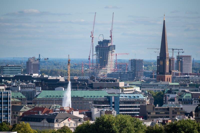 Skyline of Hamburg, Germany, with the New Skyscraper Elbtower , Under ...