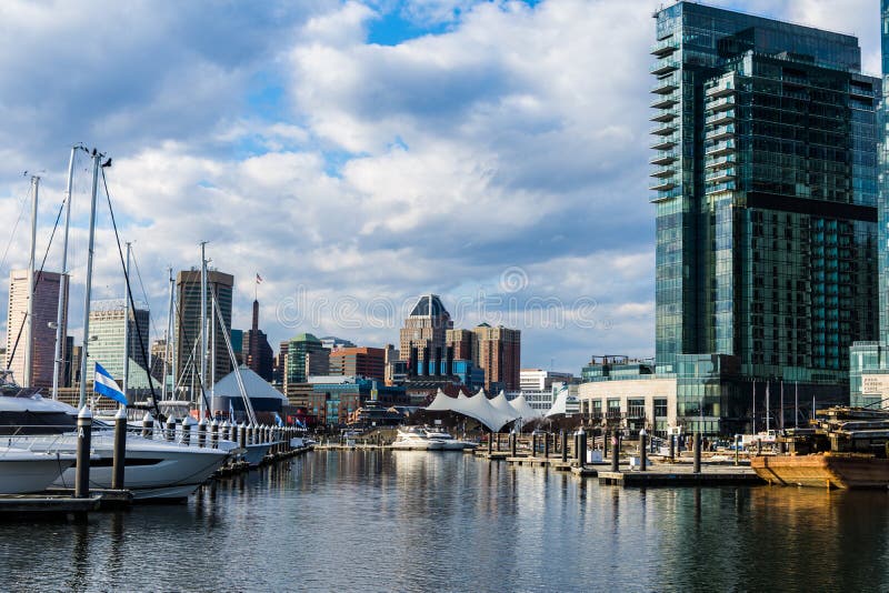 Skyline of Inner Harbor from Fells Point in Baltimore, Maryland ...