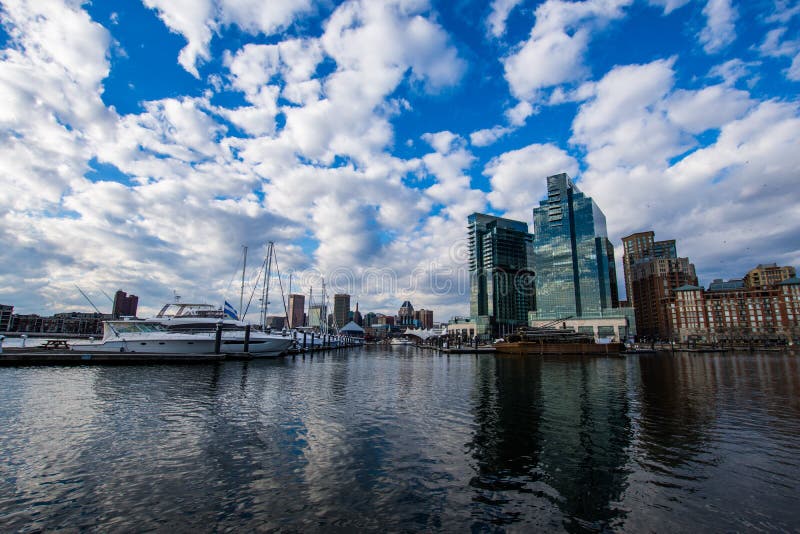 Skyline of Inner Harbor from Fells Point in Baltimore, Maryland ...