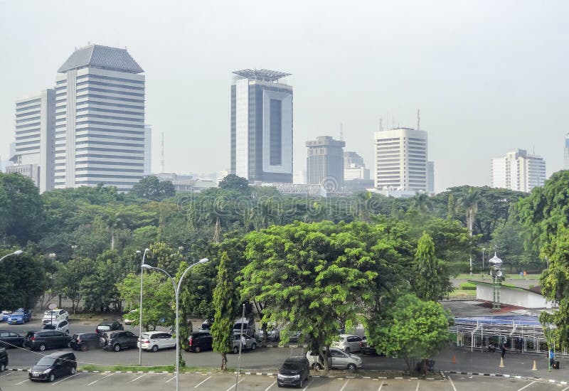 Skyline of Jakarta in Java stock photo. Image of house - 93848542