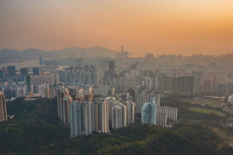 Skyline Kowloon from Kowloon Viewing Point in Sunset 8 May 2022 Stock ...