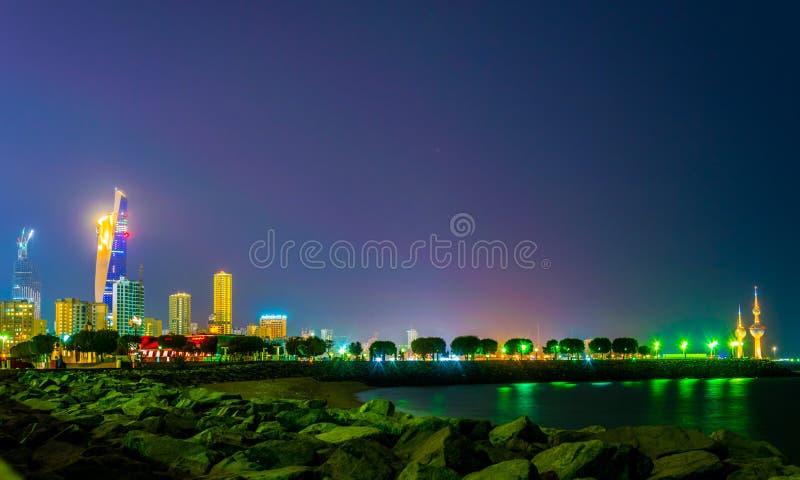 Skyline of Kuwait during Night Stock Image - Image of architecture ...