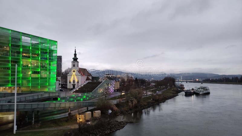 Skyline of Linz stock photo. Image of tourism, bridge - 240545986