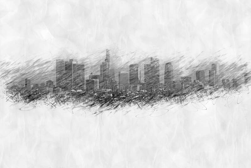 Skyline of Los Angeles in a Pencil Drawing Style Stock Image - Image of ...