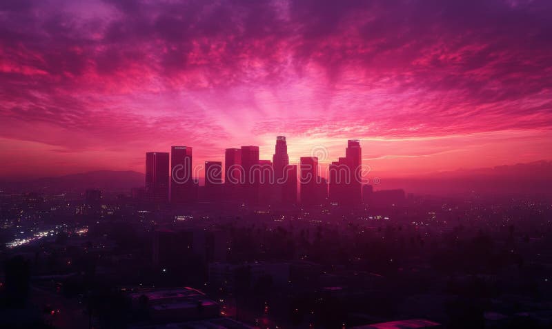 The Skyline of Los Angeles during Sunset Stock Illustration ...