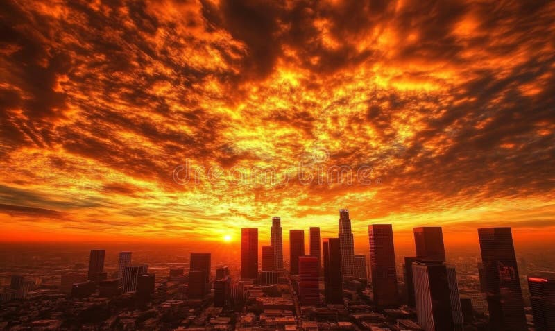 The Skyline of Los Angeles during Sunset Stock Illustration ...
