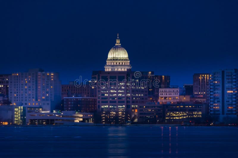 Skyline of Madison Wisconsin at Night Stock Photo - Image of wisconsin ...