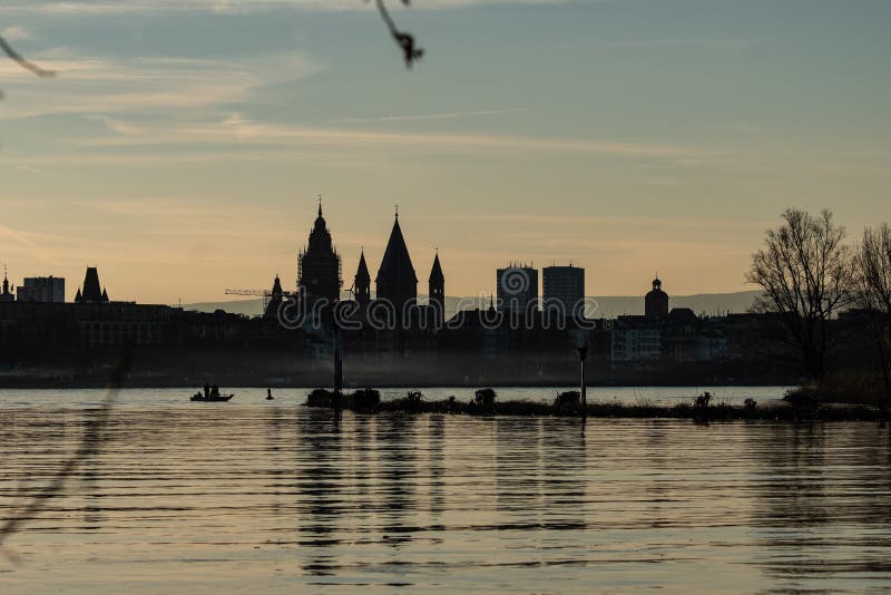 Skyline of Mainz at Rhine River in Germany Stock Photo - Image of ...