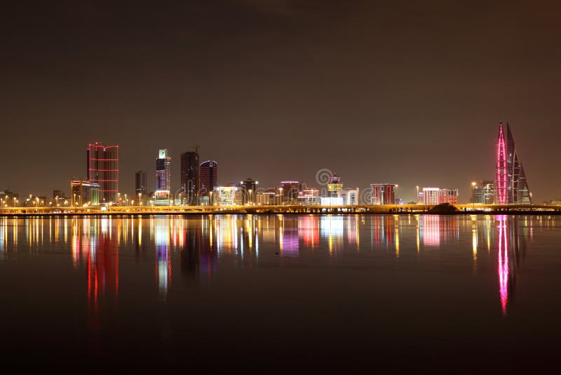 Skyline of Manama at Night. Bahrain Stock Image - Image of arabia ...