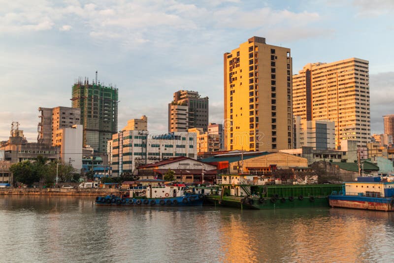 Skyline of Manila Behind Pasig River, Philippine Stock Image - Image of ...