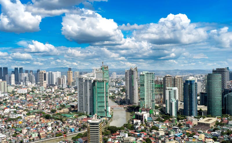 Skyline of Manila by the River Pasig Stock Image - Image of downtown ...
