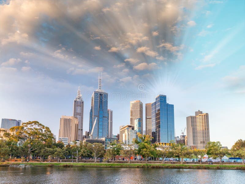 Skyline of Melbourne at Sunset, Australia Stock Image - Image of ...