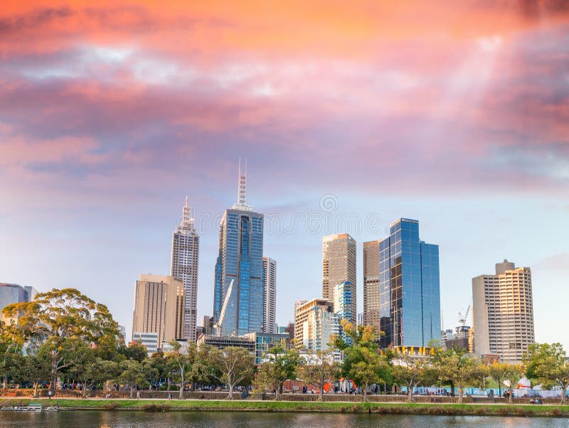Skyline of Melbourne at Sunset, Australia Stock Image - Image of ...