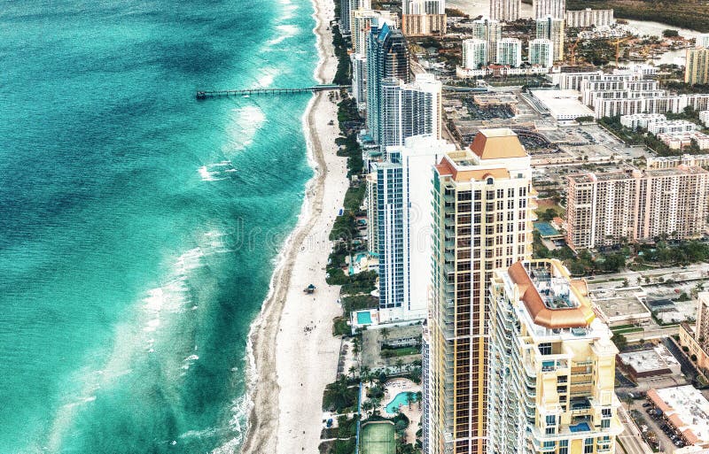 Skyline of Miami Beach, Overhead View at Dusk Stock Image - Image of ...