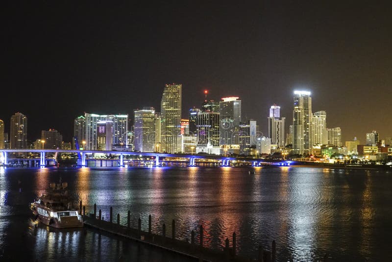 The Skyline of Miami Downtown at Night - MIAMI, FLORIDA APRIL 11, 2016 ...