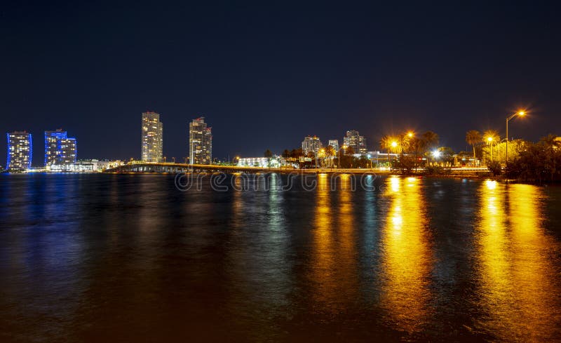Skyline of Miami. Night Sunset in Miami Downtown. Stock Image - Image ...