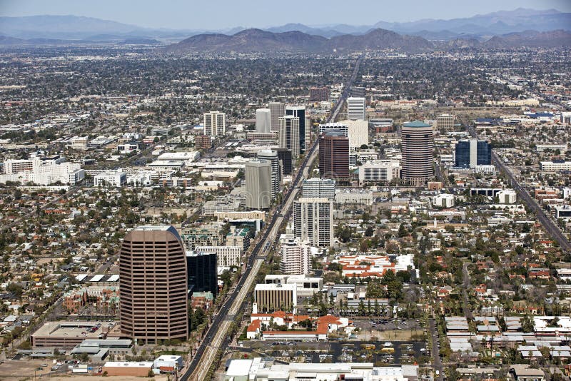 Skyline of MidTown Phoenix stock photo. Image of train - 29605264