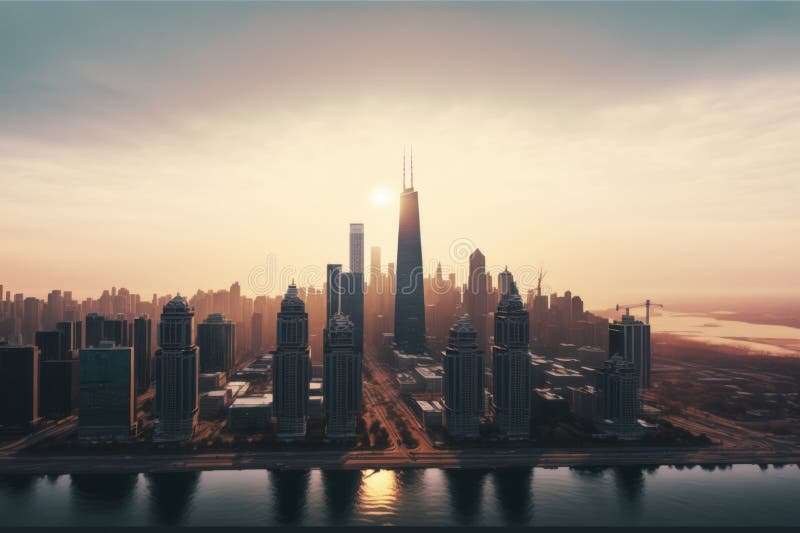 Skyline with Modern Buildings at Sunset, Created Using Generative Ai ...