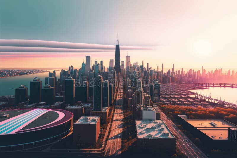 Skyline with Modern Buildings at Sunset, Created Using Generative Ai ...