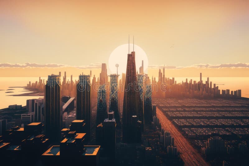 Skyline with Modern Buildings at Sunset, Created Using Generative Ai ...