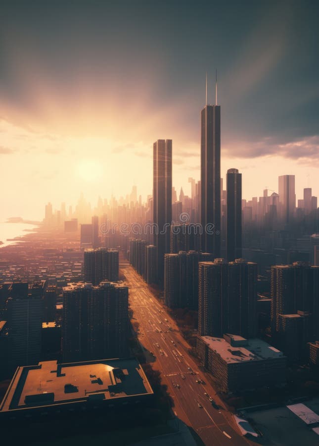 Skyline with Modern Buildings at Sunset, Created Using Generative Ai ...