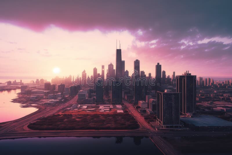 Skyline with Modern Buildings at Sunset, Created Using Generative Ai ...