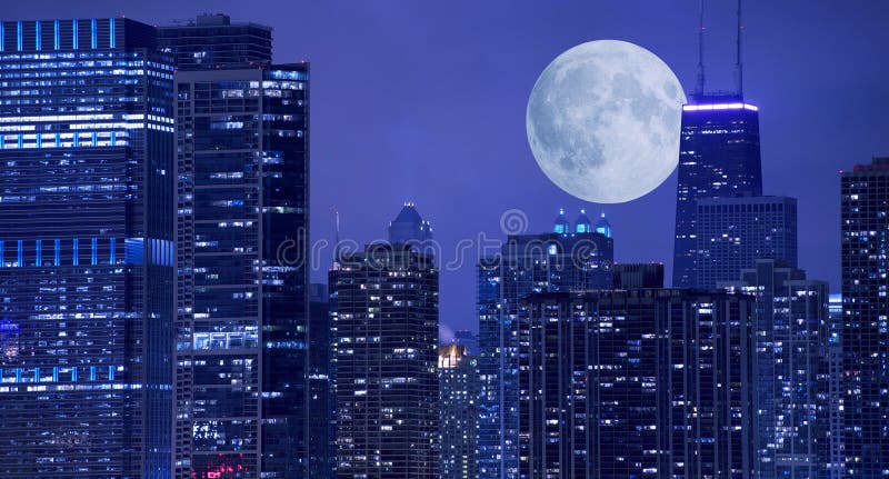 Full moon cityscape stock image. Image of full, cityscape - 607141