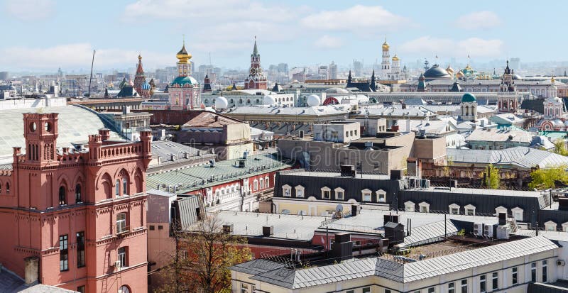 Skyline of Moscow City with Kremlin in Spring Stock Photo - Image of ...