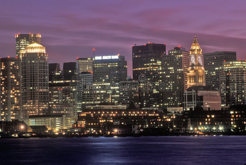 Skyline at Night, Boston, Massachusetts Editorial Stock Photo - Image ...