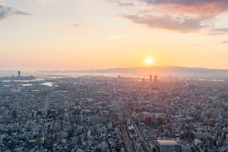 Skyline in Osaka, Sunset View of the Cityscapes Stock Photo - Image of ...
