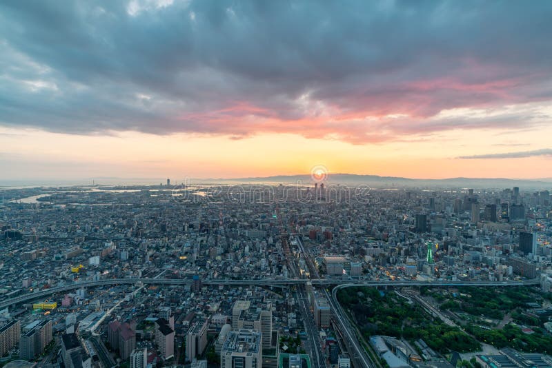 Skyline in Osaka, Sunset View of the Cityscapes Stock Image - Image of ...