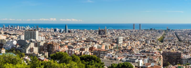 Skyline Panorama of Barcelona, Spain Stock Photo - Image of city, blue ...