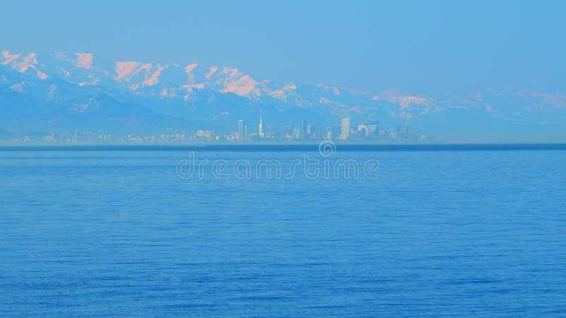 Skyline Panoramic Clear Blue Sky View. Sea and Skyscrapers. District ...