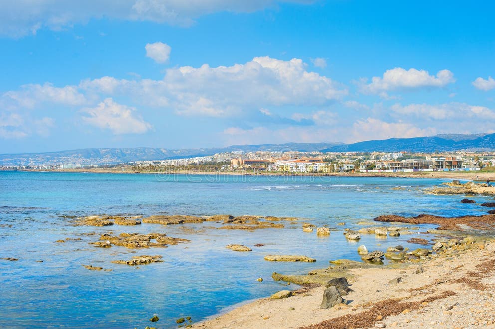 Skyline Paphos Empty Beach Cyprus Stock Photo - Image of waterfront ...