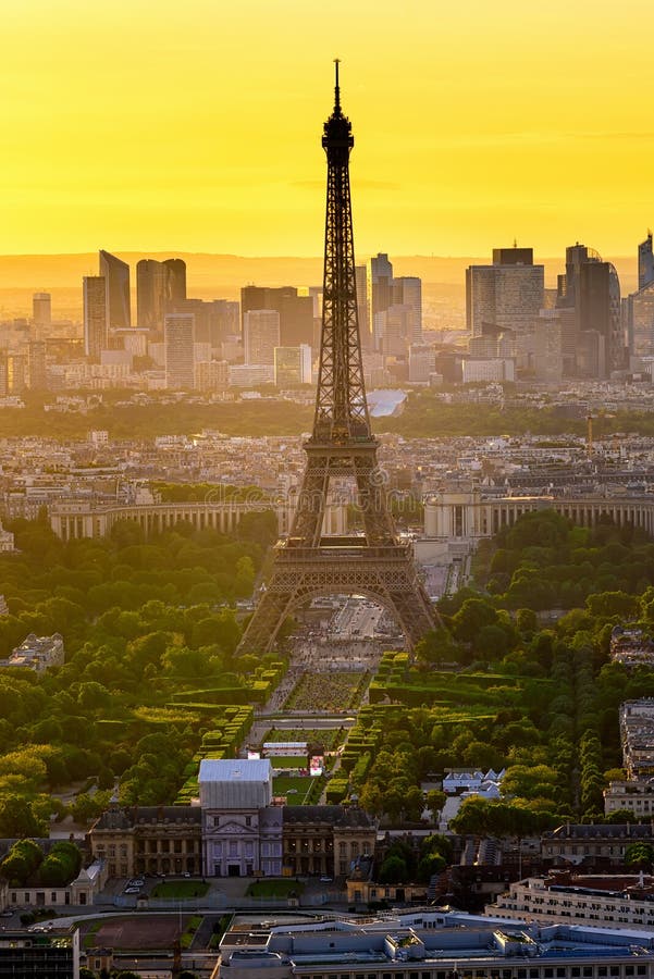 Skyline of Paris with Eiffel Tower at Sunset in Paris Stock Image ...